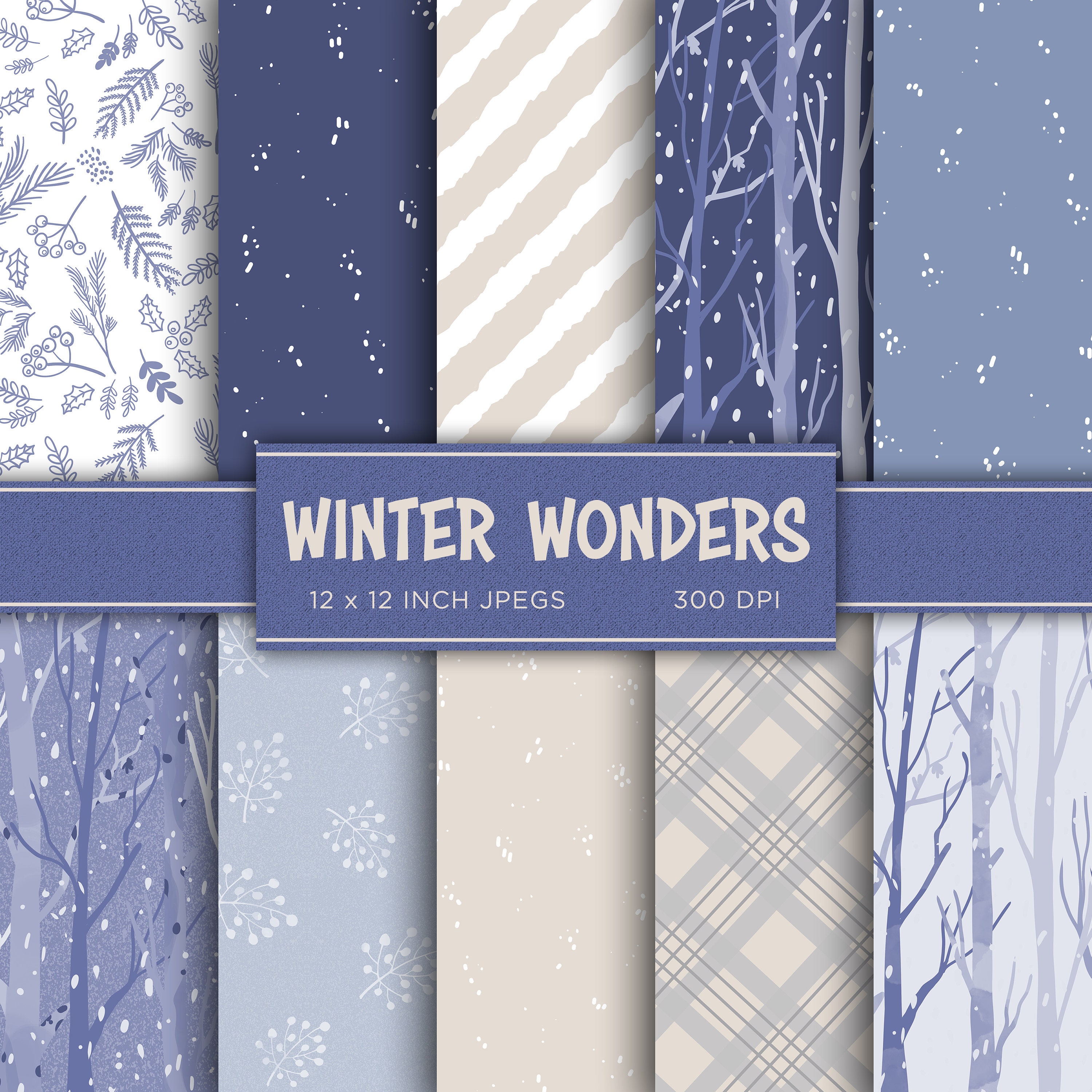 Winter Wonders Digital Paper Snow Snowflake Digital Paper Trees Pale ...