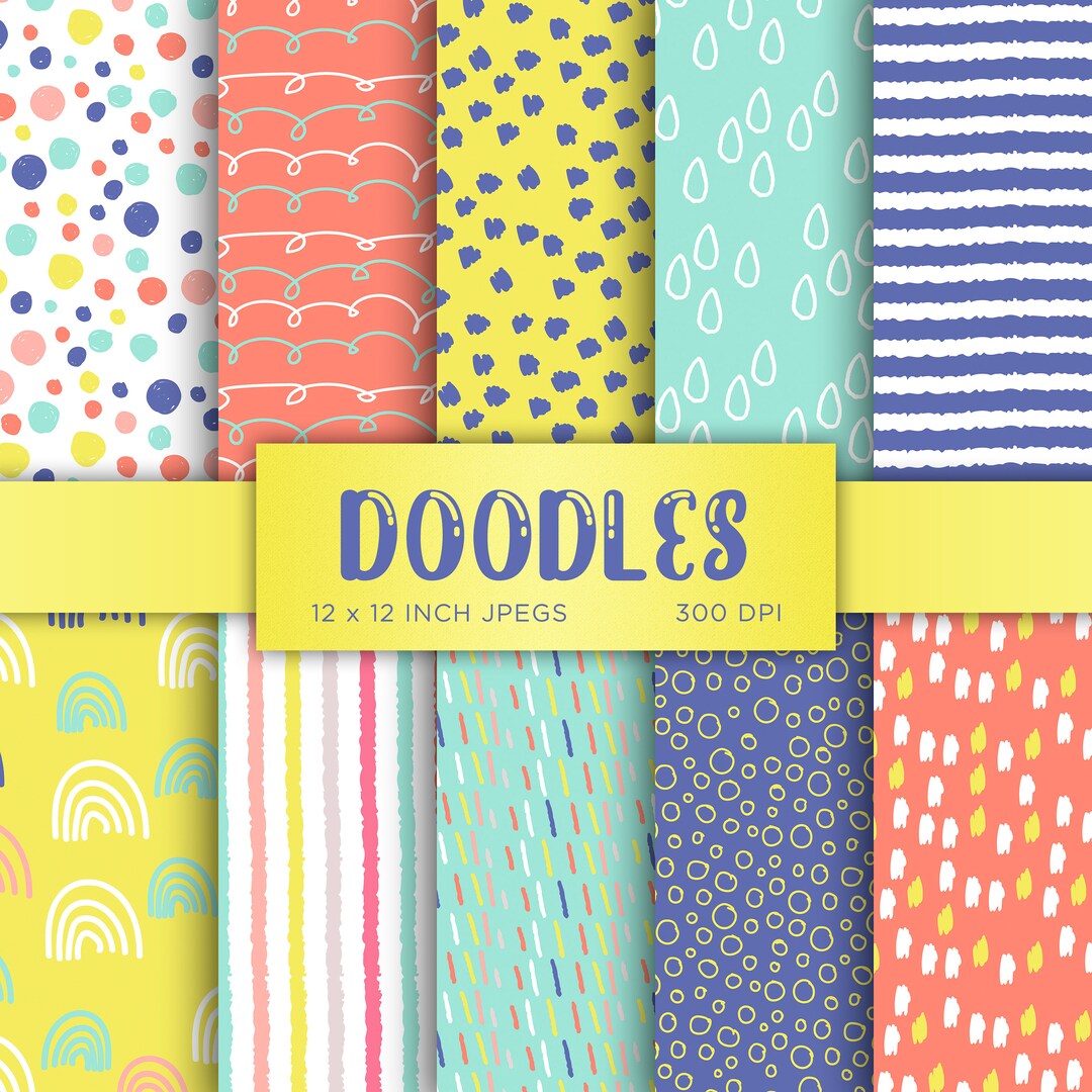 Doodles Digital Paper Boho Hand Drawn Scandinavian Digital Paper ...