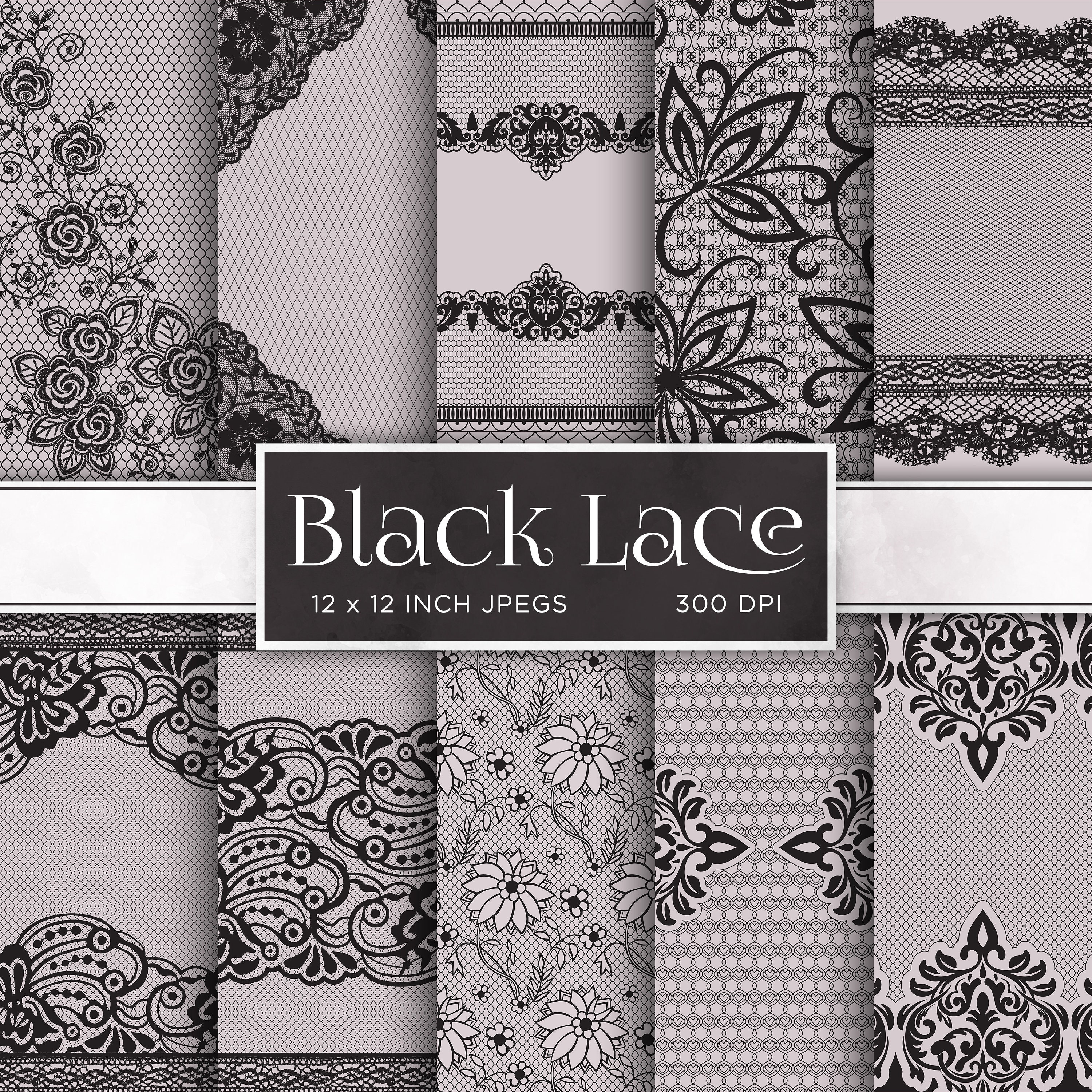 Black Lace Digital Paper Vintage Digital Paper Shabby Chic | Etsy