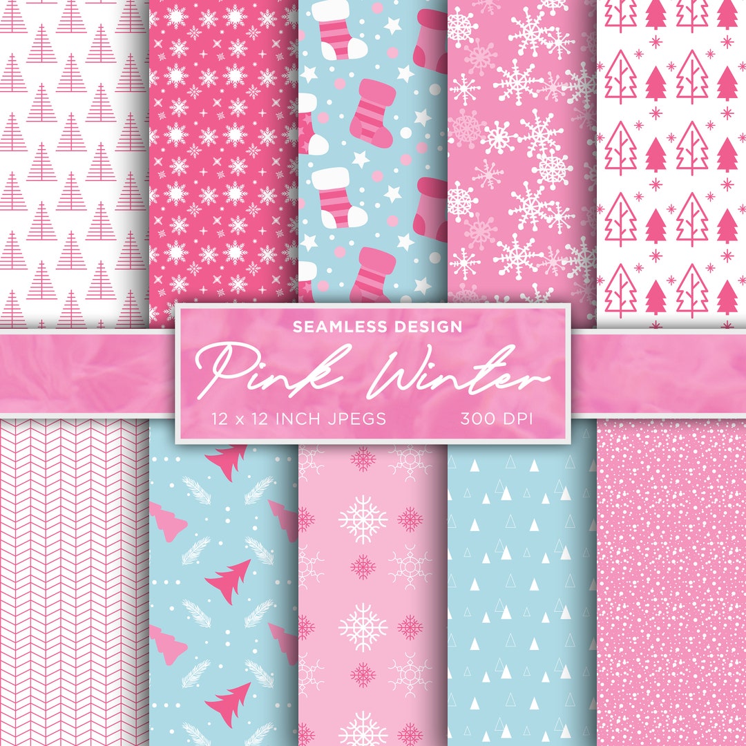 Pink Winter Seamless Digital Paper Snow Snowflake Digital Paper Ice ...
