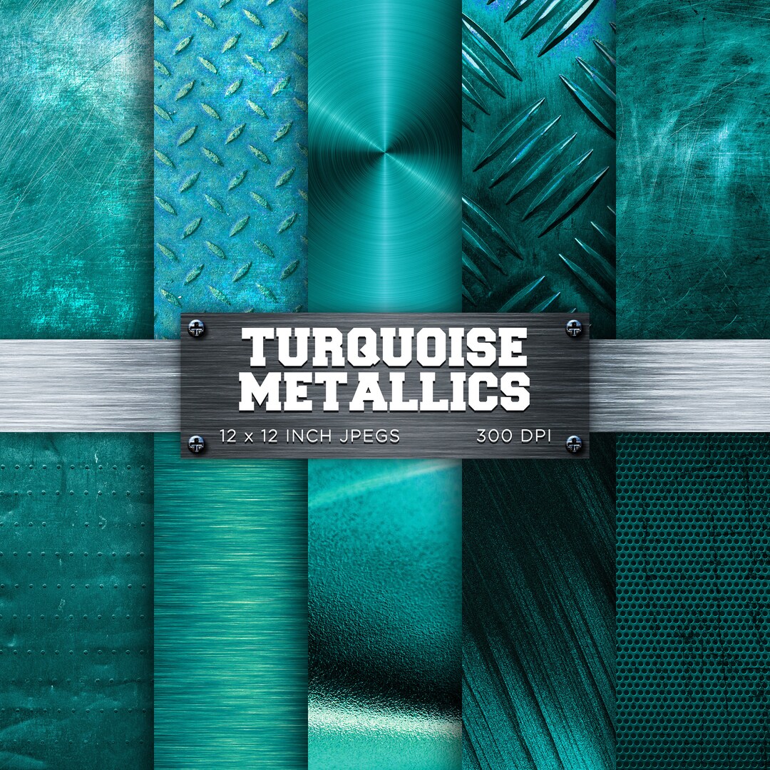Turquoise Metallics Digital Paper Brushed Metal Brass Blue Teal Digital ...