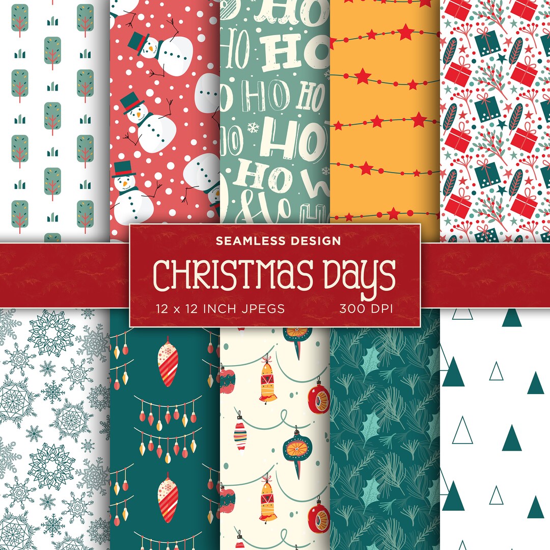 Christmas Days Seamless Digital Paper Tree Xmas Digital Paper Baubles ...