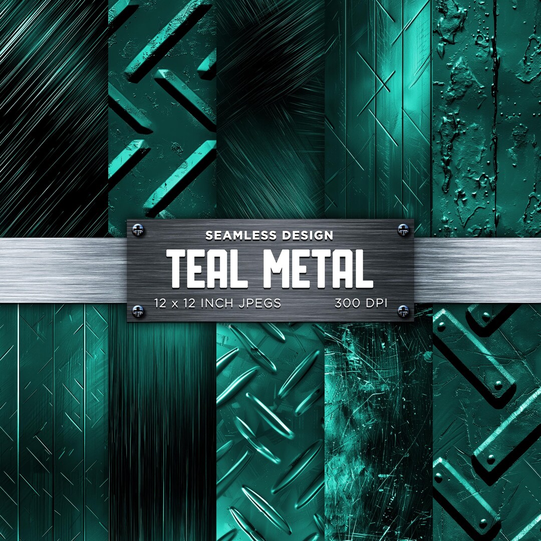 Teal Metal Seamless Digital Paper Brushed Metal Green Blue Digital ...