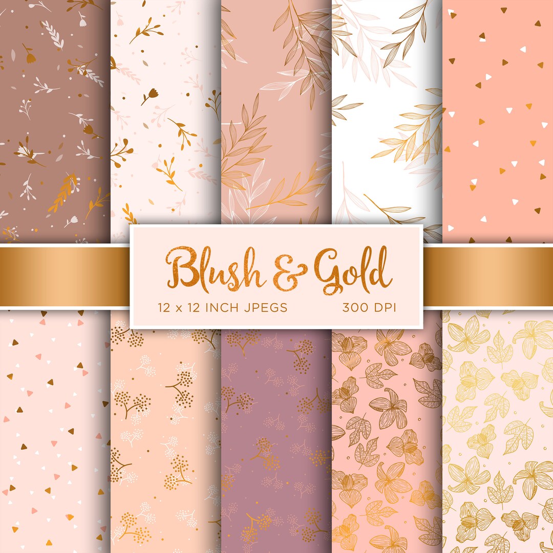 Blush and Gold Digital Paper Leaves Digital Paper Shabby Chic Pink ...