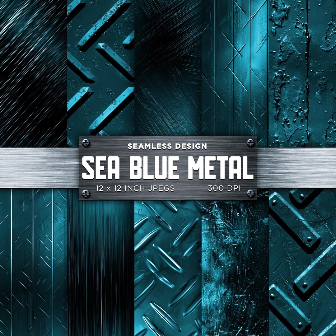 Sea Blue Metal Seamless Digital Paper Brushed Metal Teal Blue Digital ...