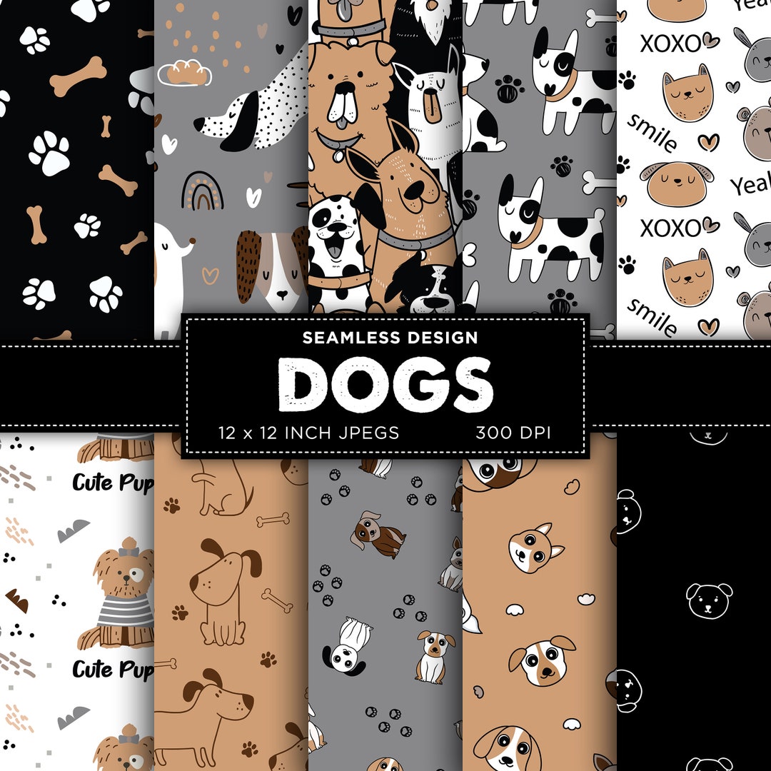 Dogs Seamless Digital Paper Dog Puppy Digital Paper Paw Prints Black ...