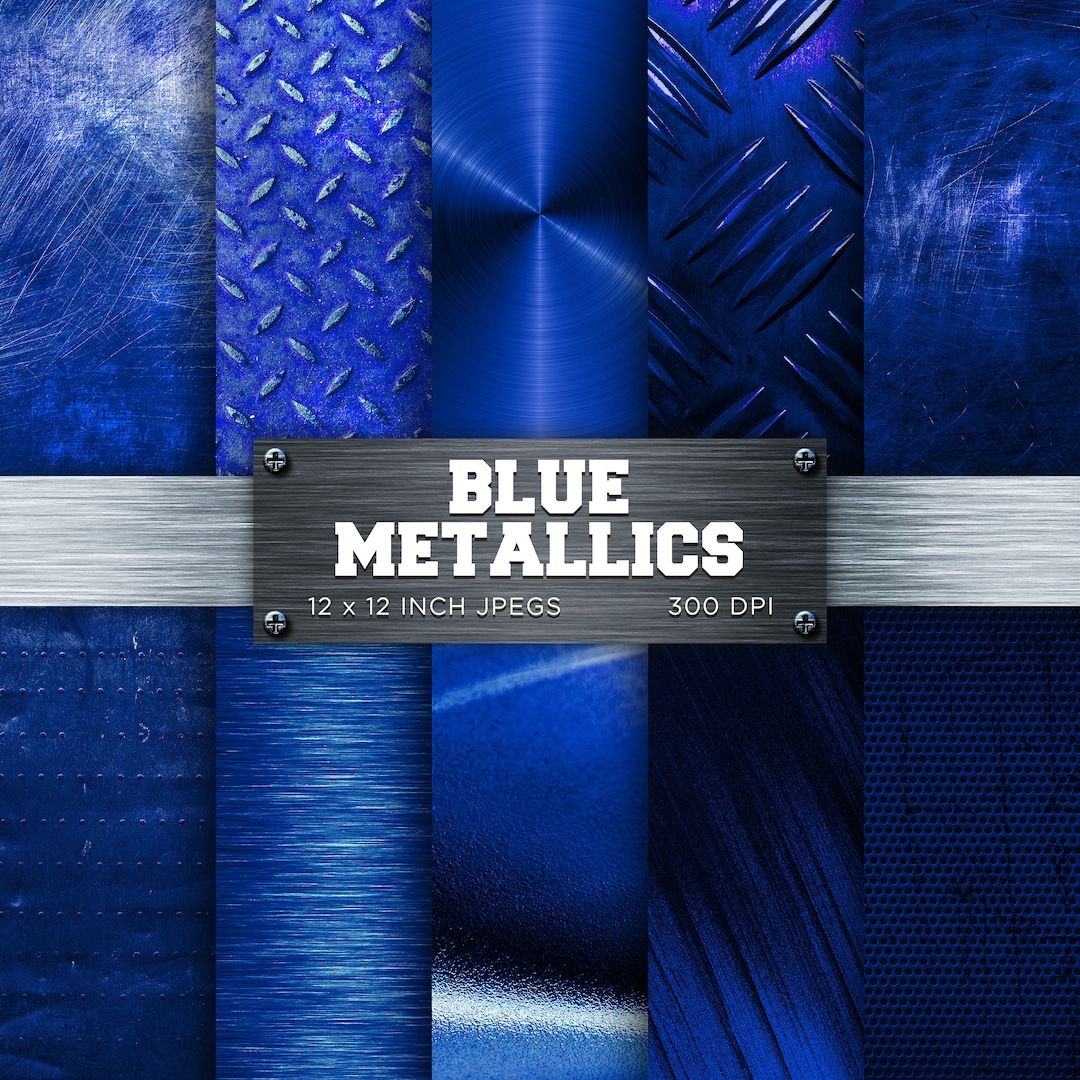 Blue Metallics Digital Paper Brushed Metal Brass Digital Paper Metallic ...