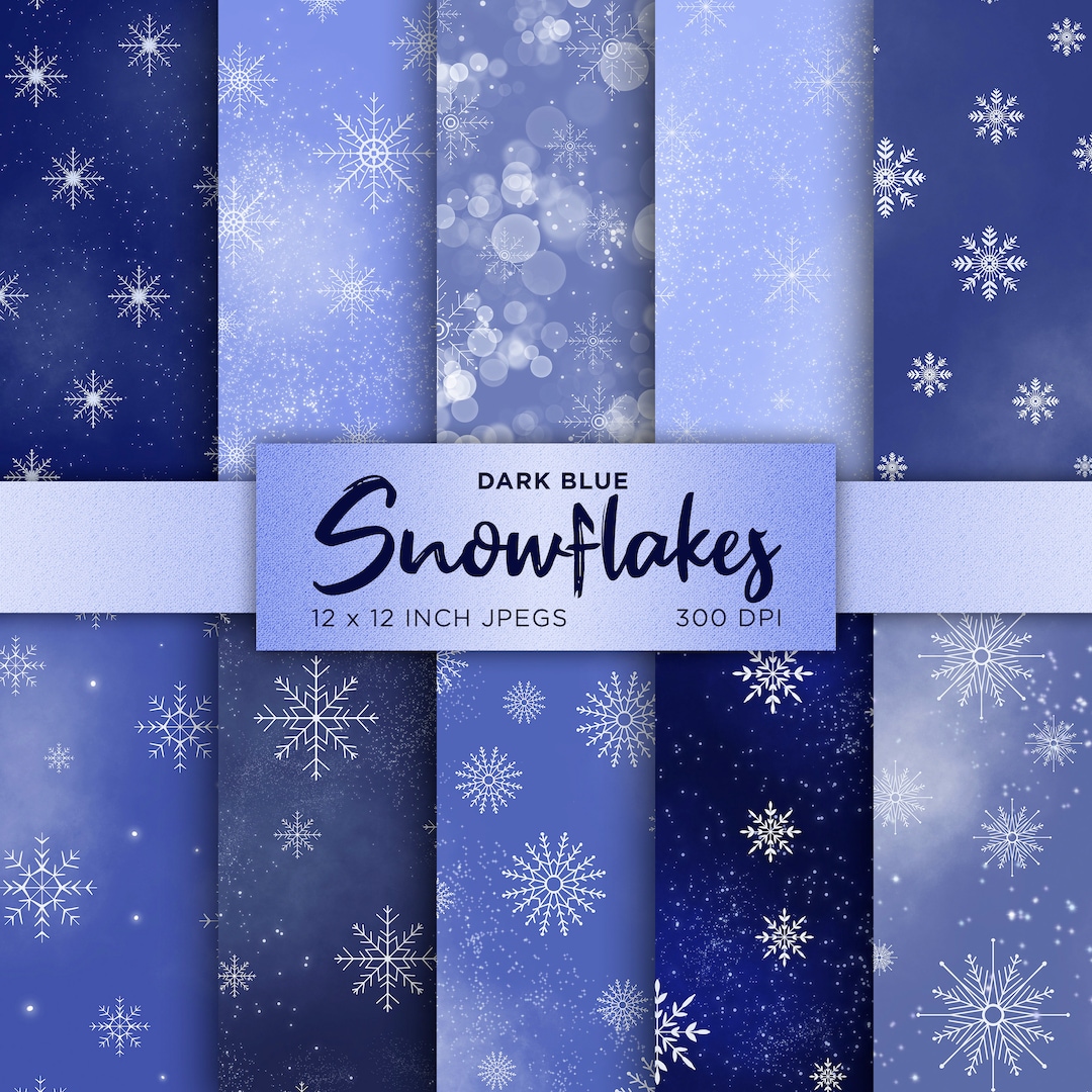 Dark Blue Snowflakes Digital Paper Winter Snow Digital Paper Ice Frozen ...