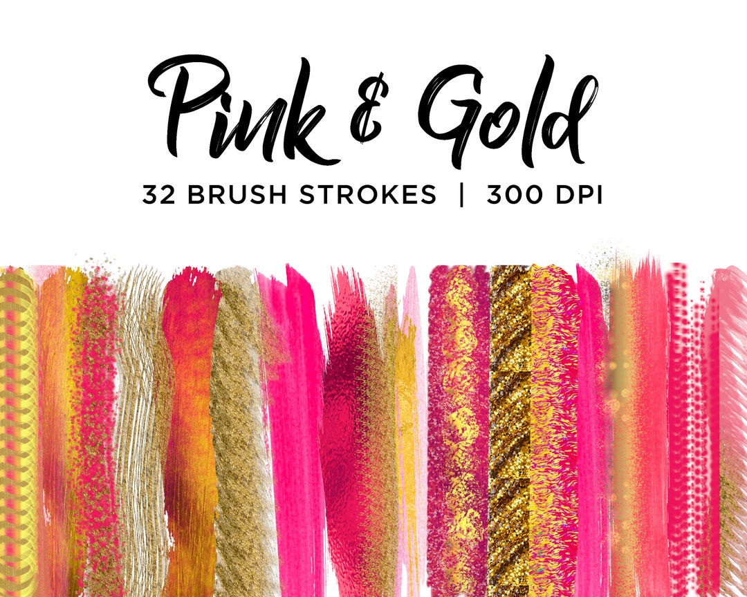 Pink & Gold Brush Strokes Clipart Glitter, Confetti, Metallic, Foil ...