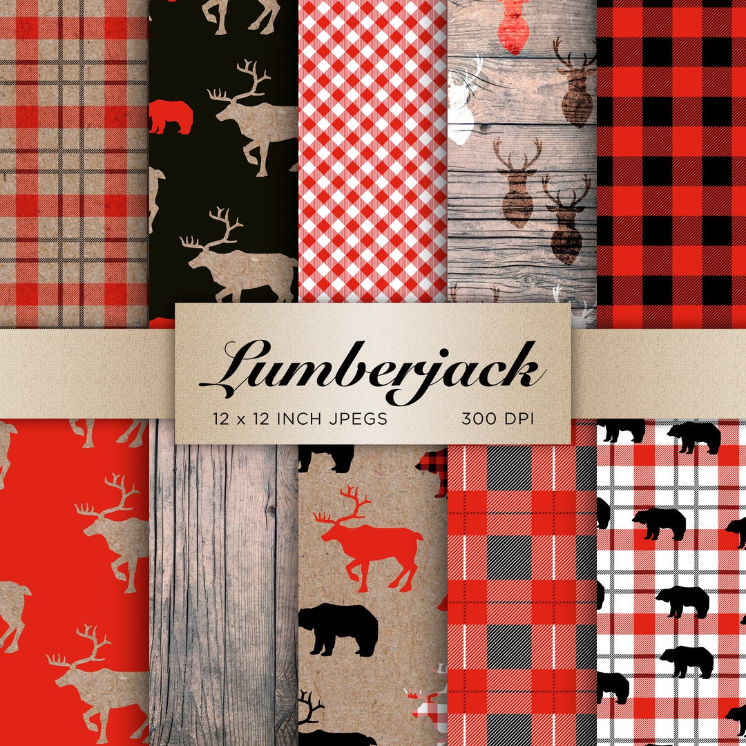 Lumberjack Digital Paper Moose Plaid Digital Paper Buffalo Reindeer ...