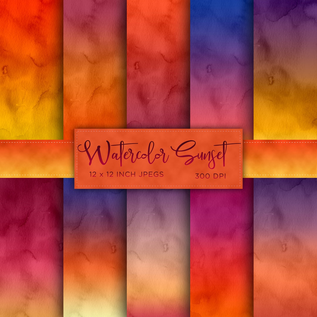 Watercolor Sunset Textures Digital Paper Orange Yellow Digital Paper ...