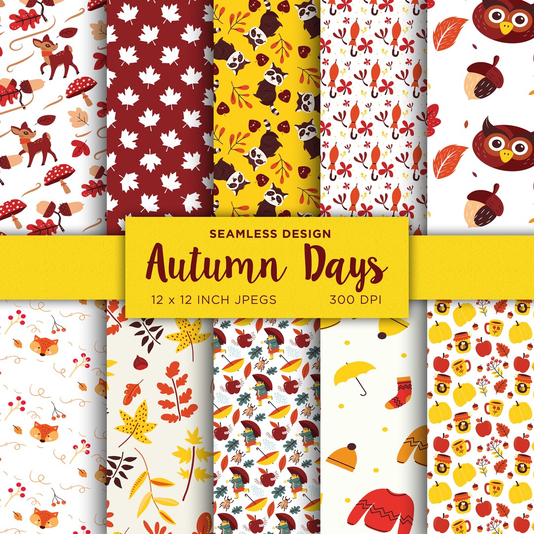 Autumn Days Seamless Digital Paper Fall Leaves Digital Paper Harvest ...