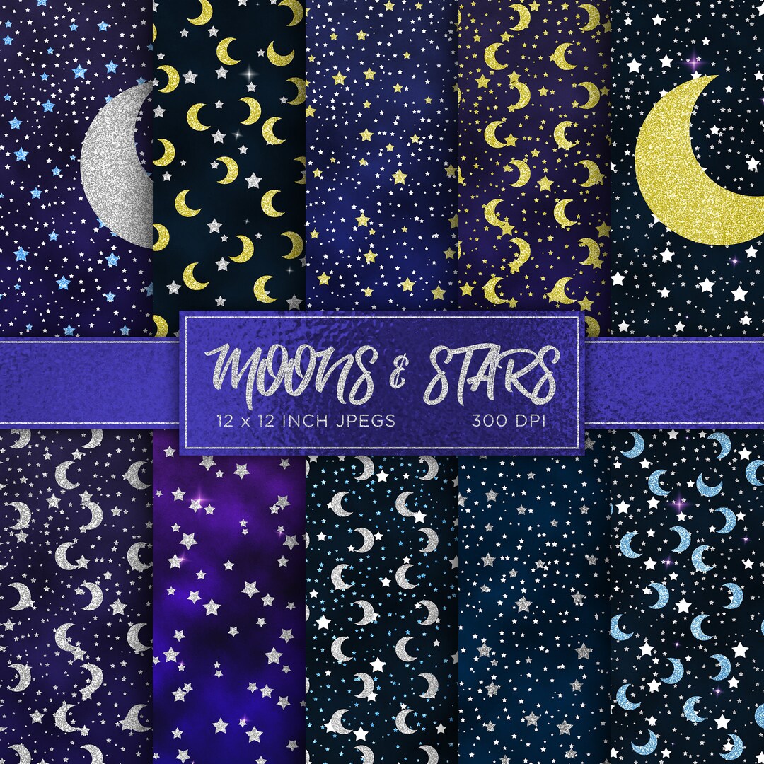 Moons Stars Digital Paper Celestial Digital Paper Starry Night Digital ...