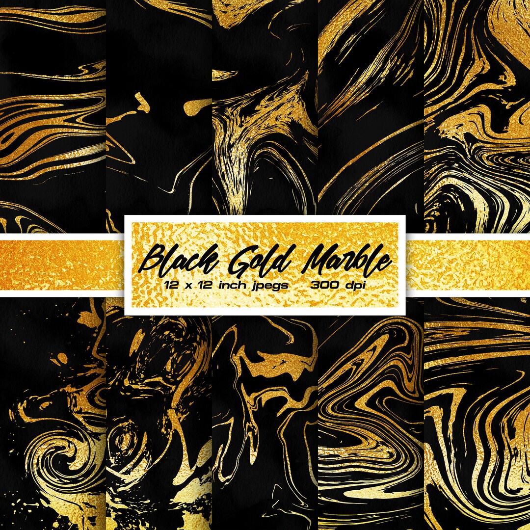 Black Gold Marble Digital Paper Liquid Digital Paper Metallic Digital ...