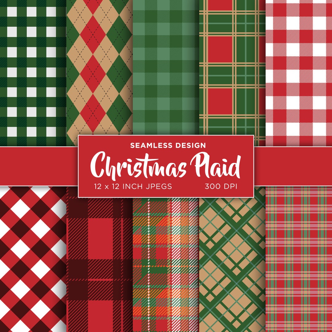 Christmas Plaid Seamless Digital Paper Tartan Check Digital Paper Xmas ...