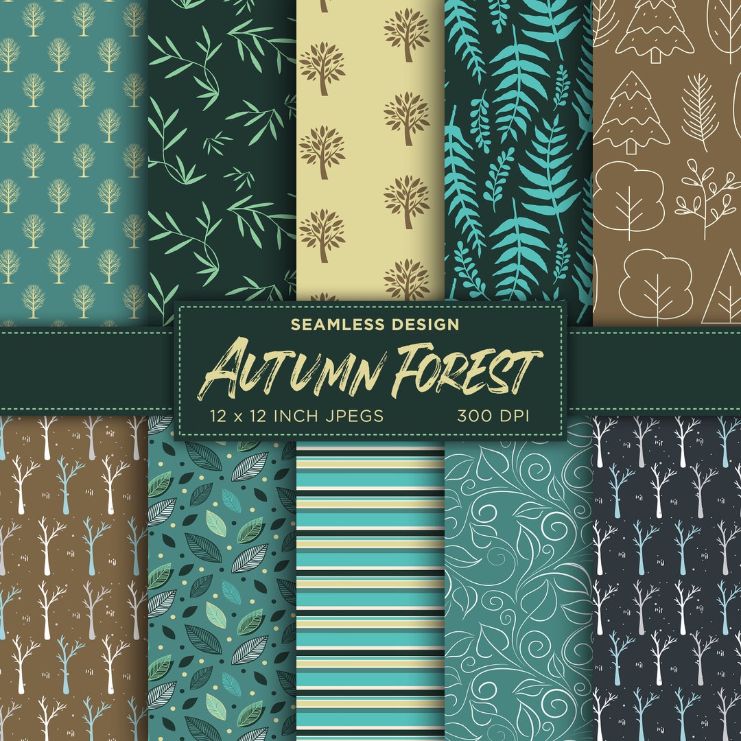 Autumn Forest Seamless Digital Paper Fall Leaves Digital Paper Tree ...