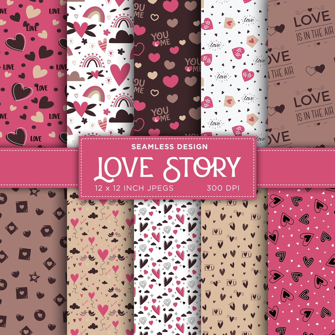 Love Story Seamless Digital Paper Valentines Day Digital Paper Brown ...