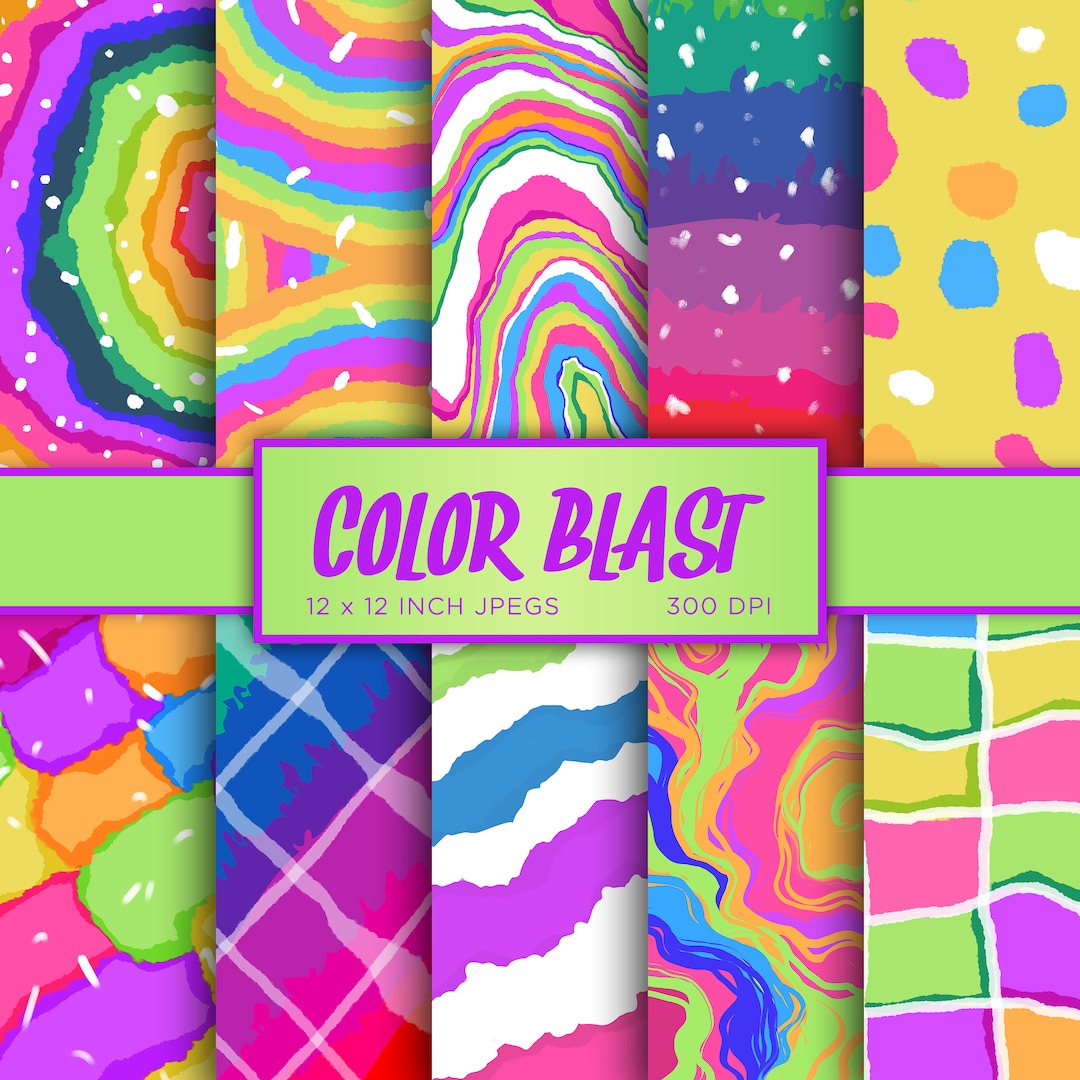 Color Blast Digital Paper Rainbow Digital Paper Colorful Pink Green ...