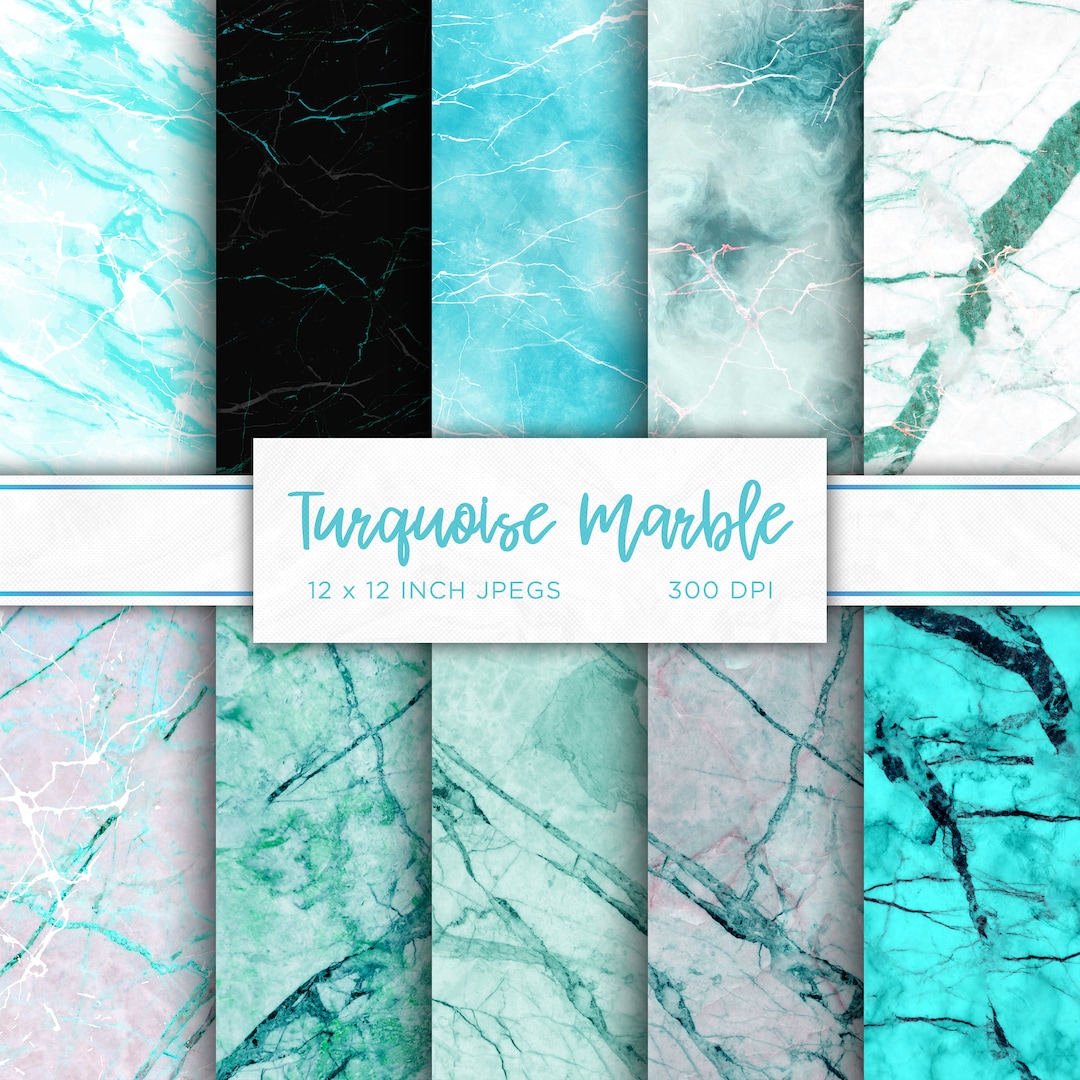 Turquoise Marble Digital Paper Teal Stone Digital Paper Metallic ...