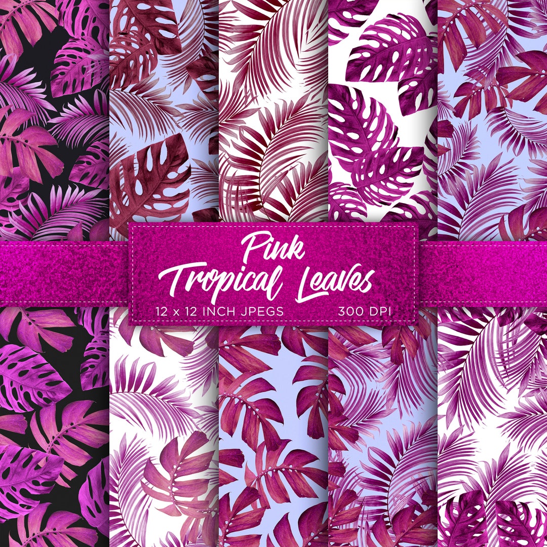 Pink Tropical Leaves Digital Paper Exotic Digital Paper Palm Colors ...