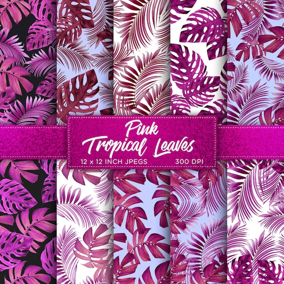 Pink Tropical Leaves Digital Paper Exotic Digital Paper Palm | Etsy