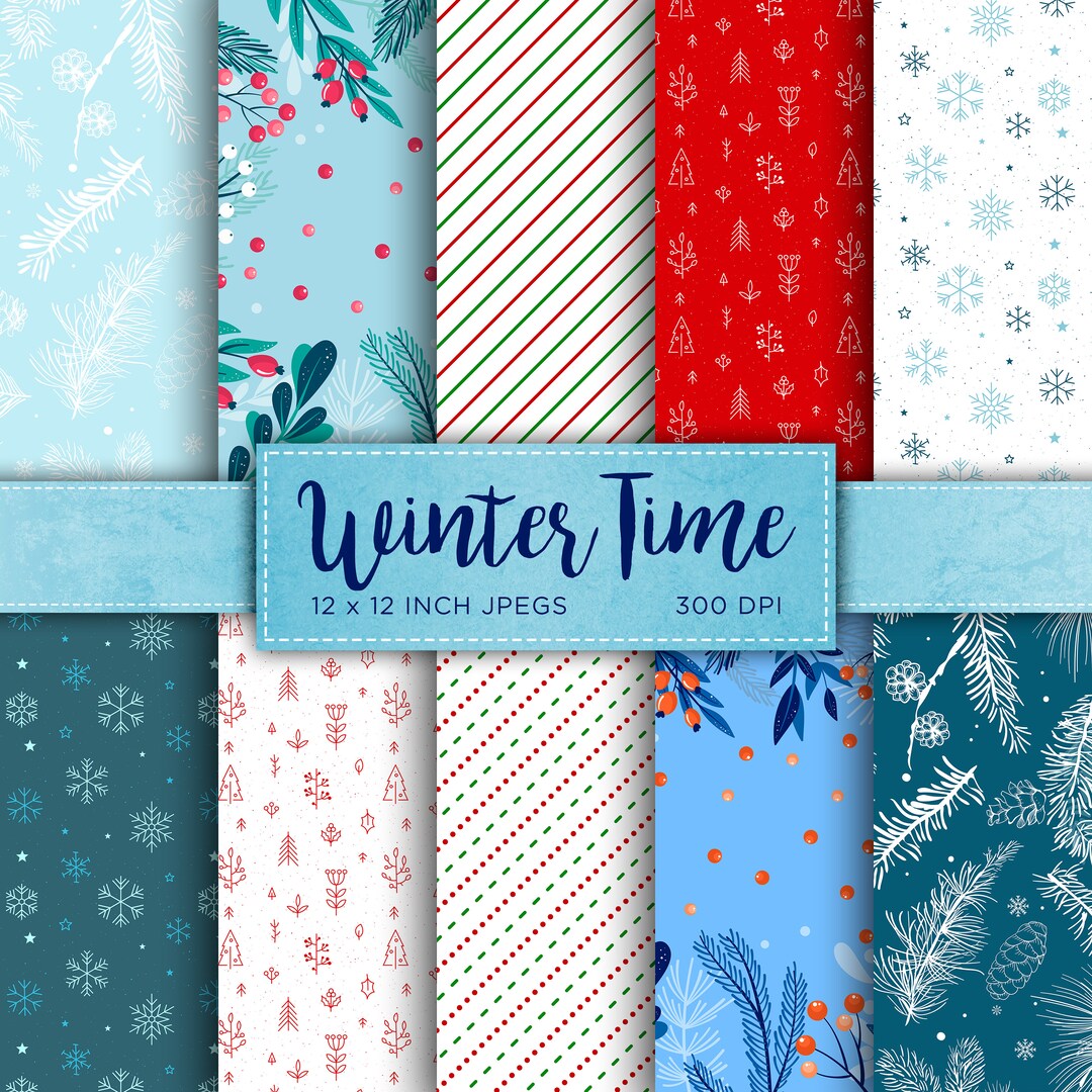 Winter Digital Paper Snow Snowflake Digital Paper Ice Frozen Blue White ...