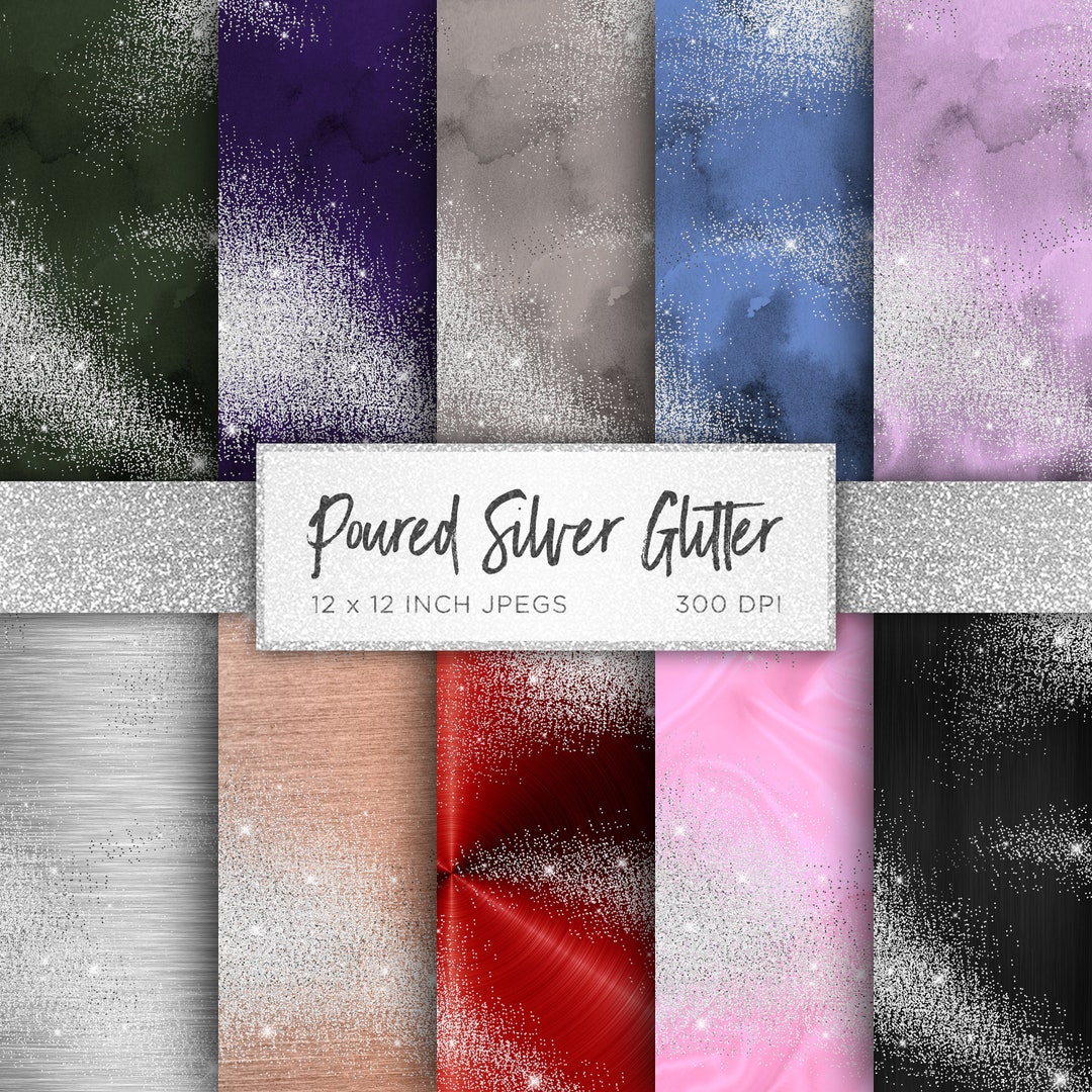 Poured Silver Glitter Digital Paper Metallic Digital Paper Sparkle ...
