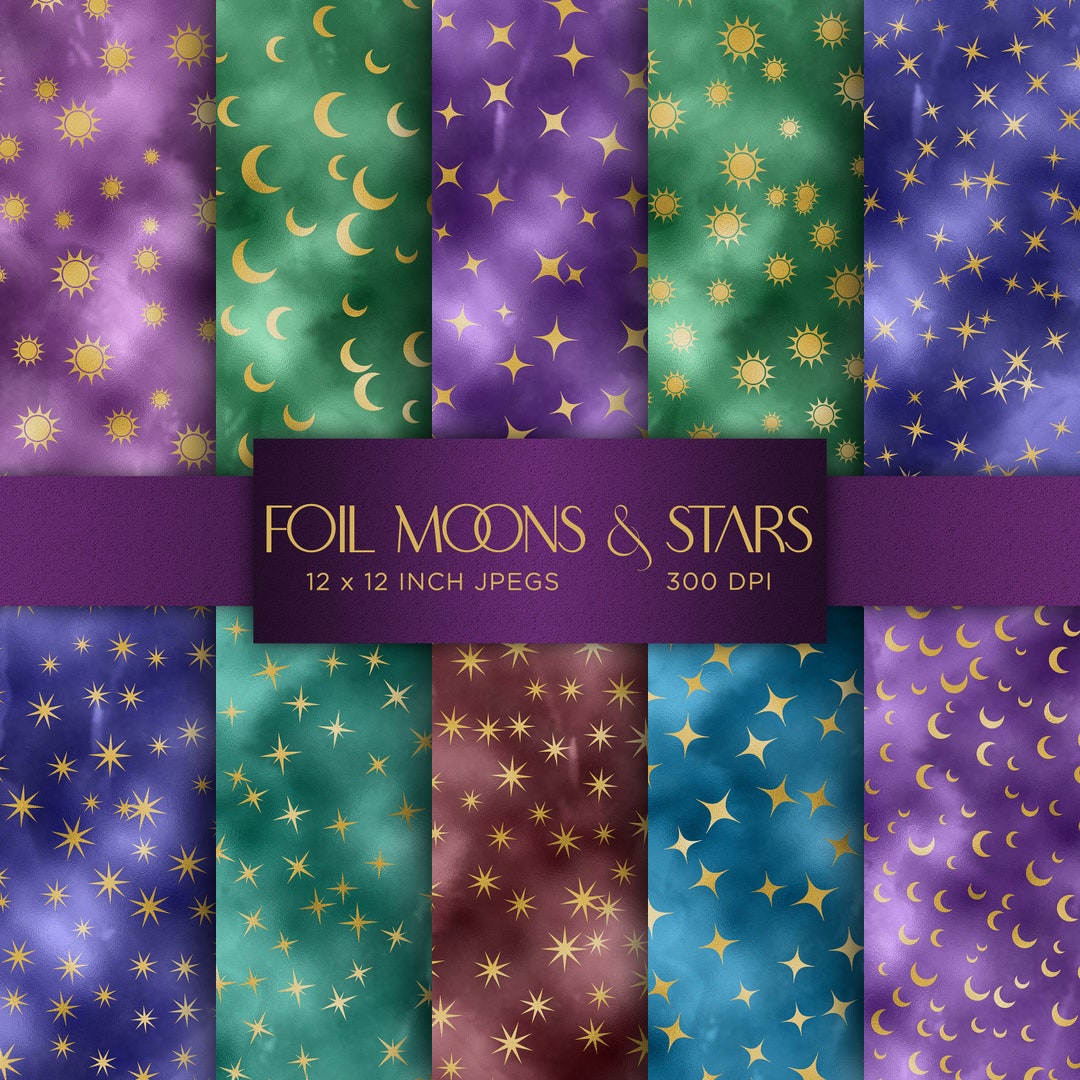 Foil Moons Stars Digital Paper Celestial Digital Paper Starry Night ...