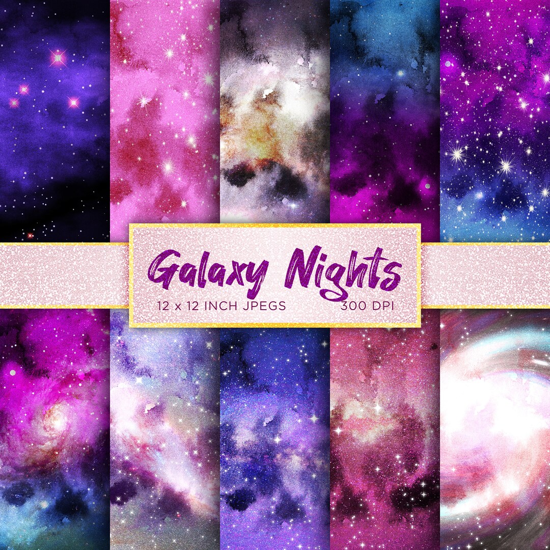 Galaxy Nights Digital Paper Celestial Stars Digital Paper Metallic ...