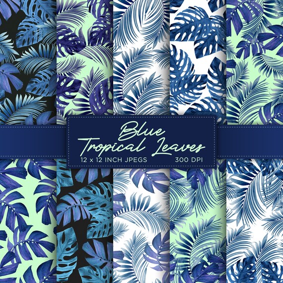 Blue Tropical Leaves Digital Paper Exotic Digital Paper Palm - Etsy