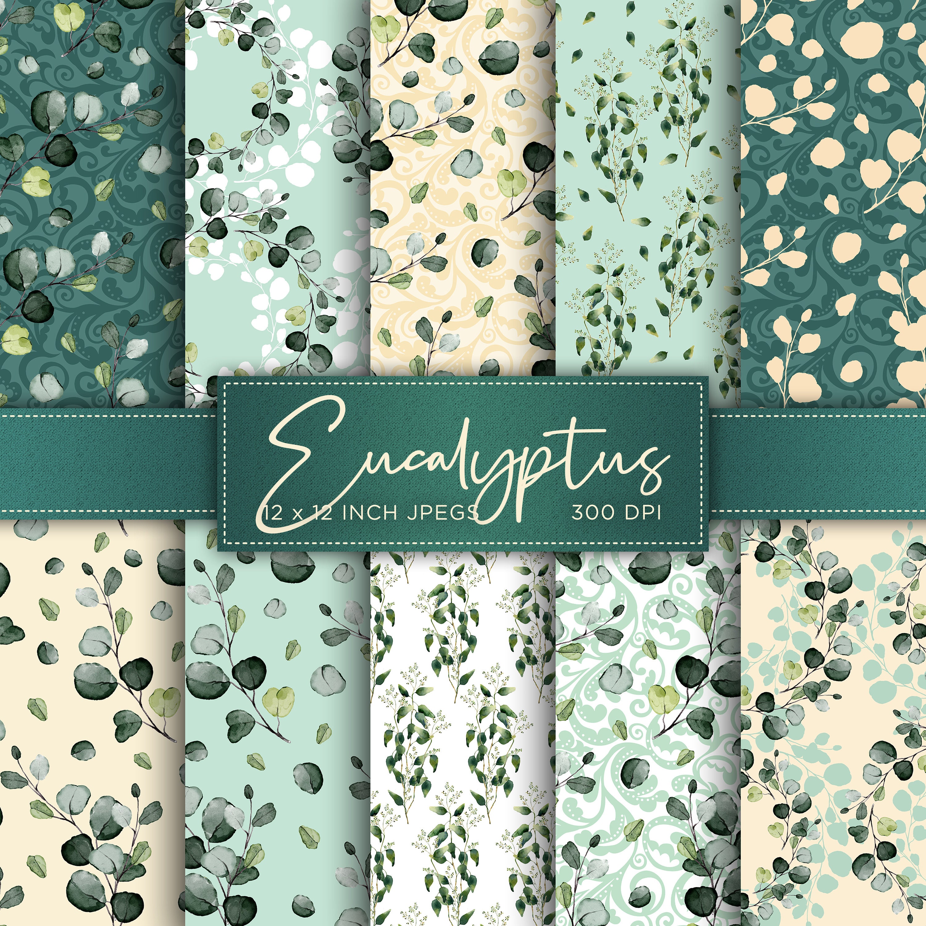Eucalyptus Leaves Digital Paper Spring Digital Paper Herbs Green Colors ...