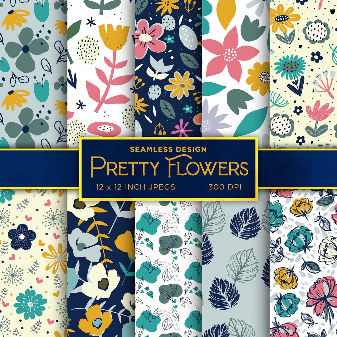 Pretty Flowers Seamless Digital Paper Floral Digital Paper Blue Pink ...