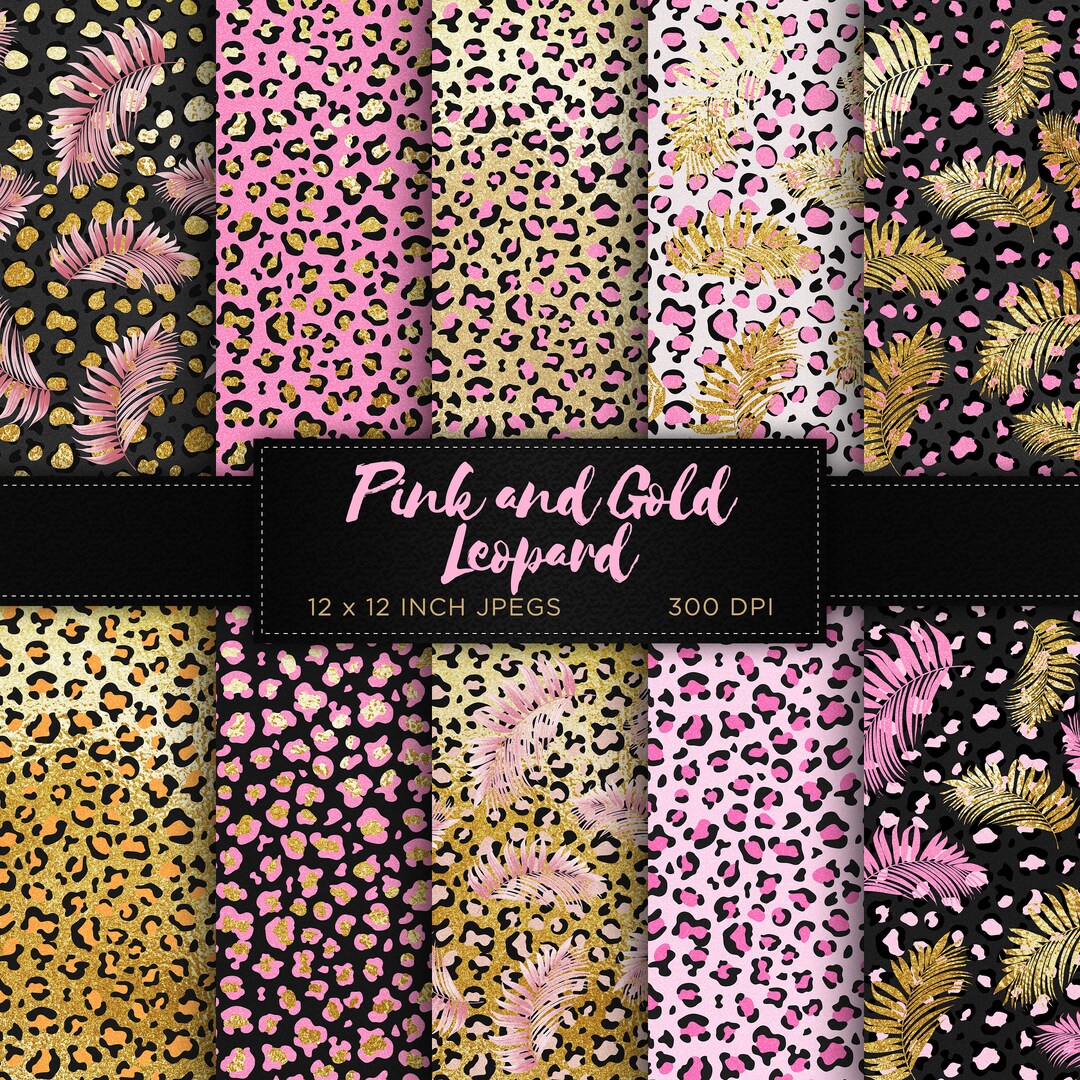 Pink Gold Leopard Digital Paper Glitter Print Digital Paper Animal ...