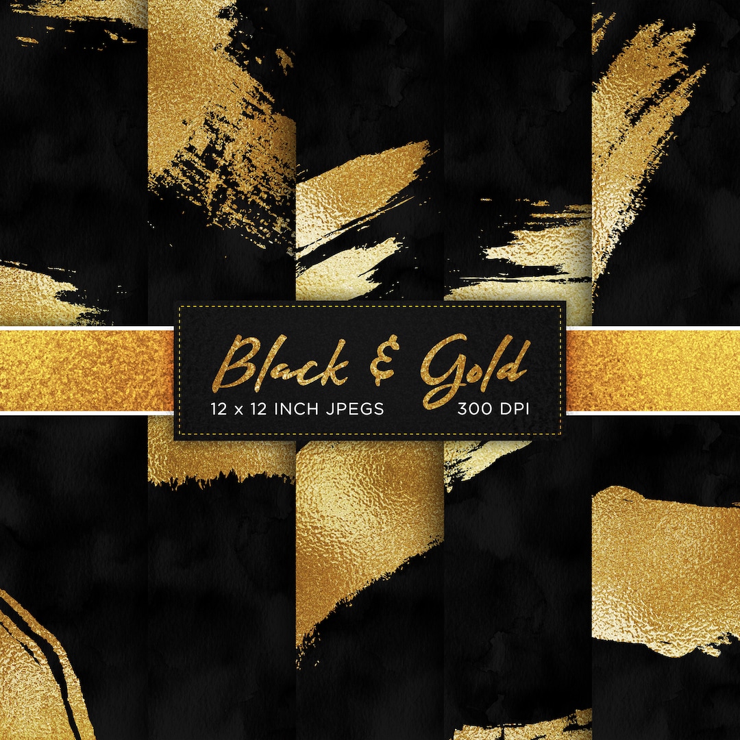 Black Gold Paint Digital Paper Brush Digital Paper Metallic Digital ...