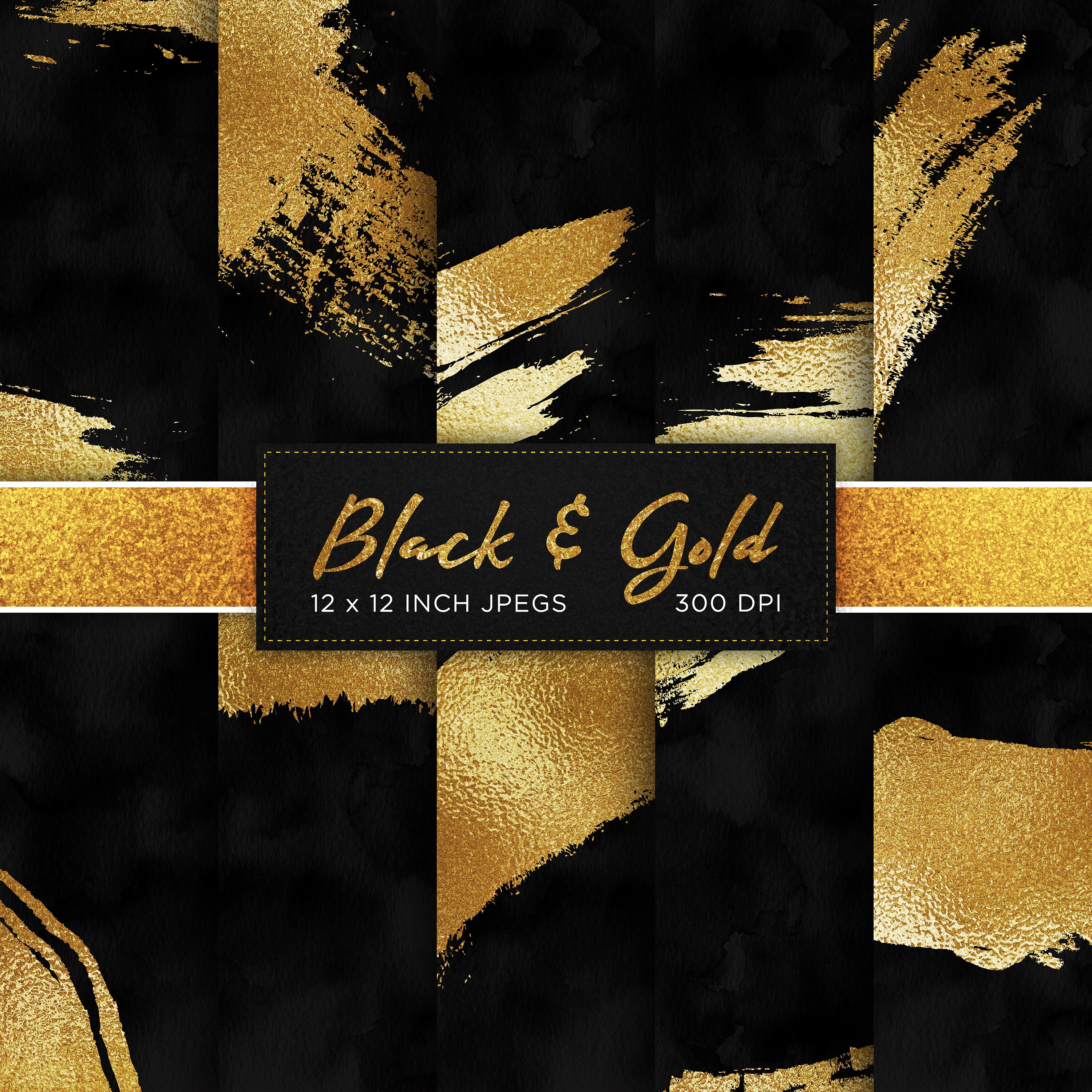 Black Gold Paint Digital Paper Brush Digital Paper Metallic Digital ...