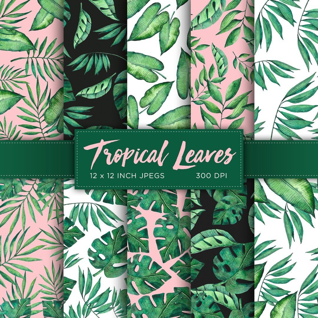 Tropical Leaves Digital Paper Exotic Digital Paper Palm Colors Digital ...