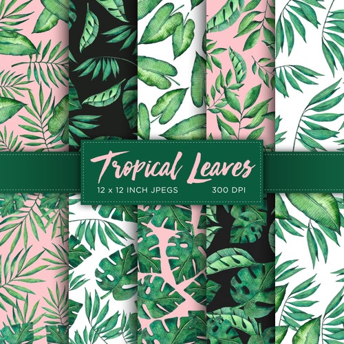 Tropical Leaves Digital Paper Exotic Digital Paper Palm Colors - Etsy