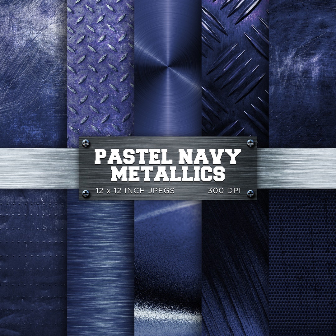 Pastel Navy Metallics Digital Paper Brushed Metal Brass Scrapbooking ...