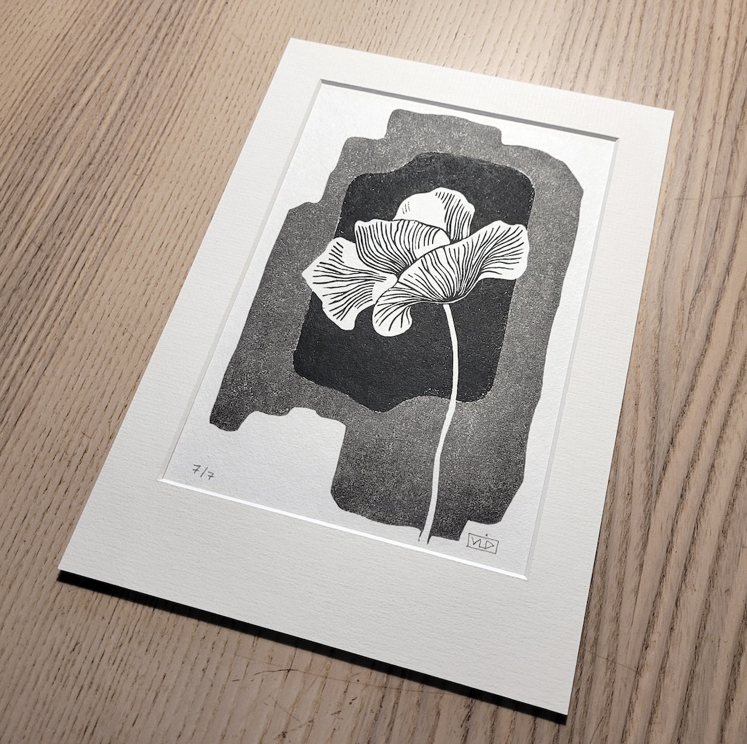 Poppy Flower Original Linocut Print Wall Art Gift for Nature Lover - Etsy