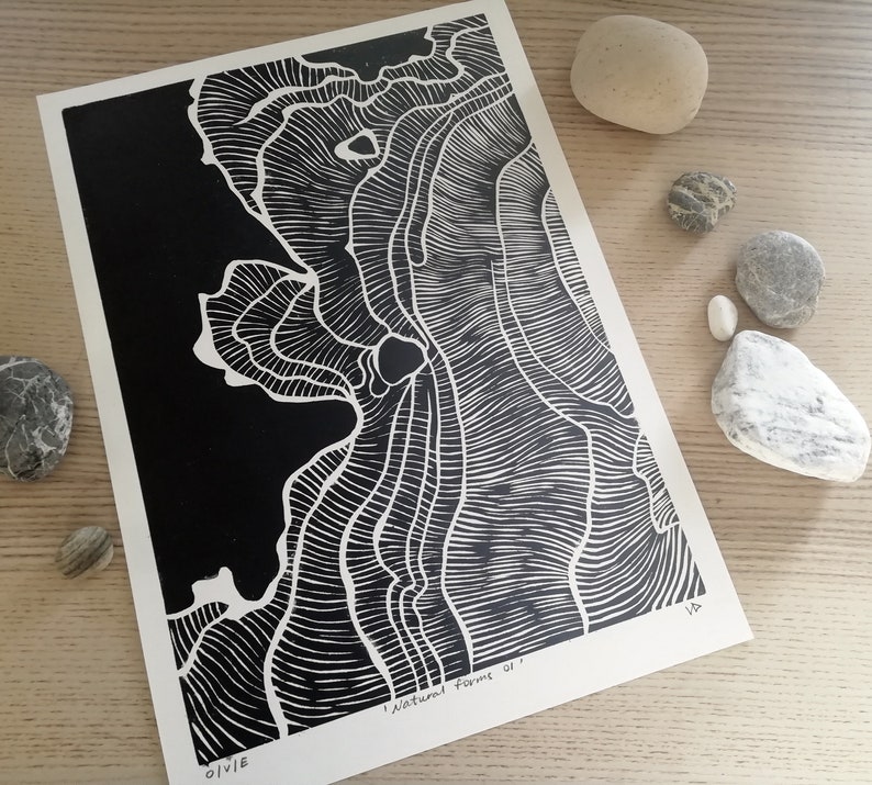 Natural Forms Linocut Print: Abstract Wall Decor - Etsy