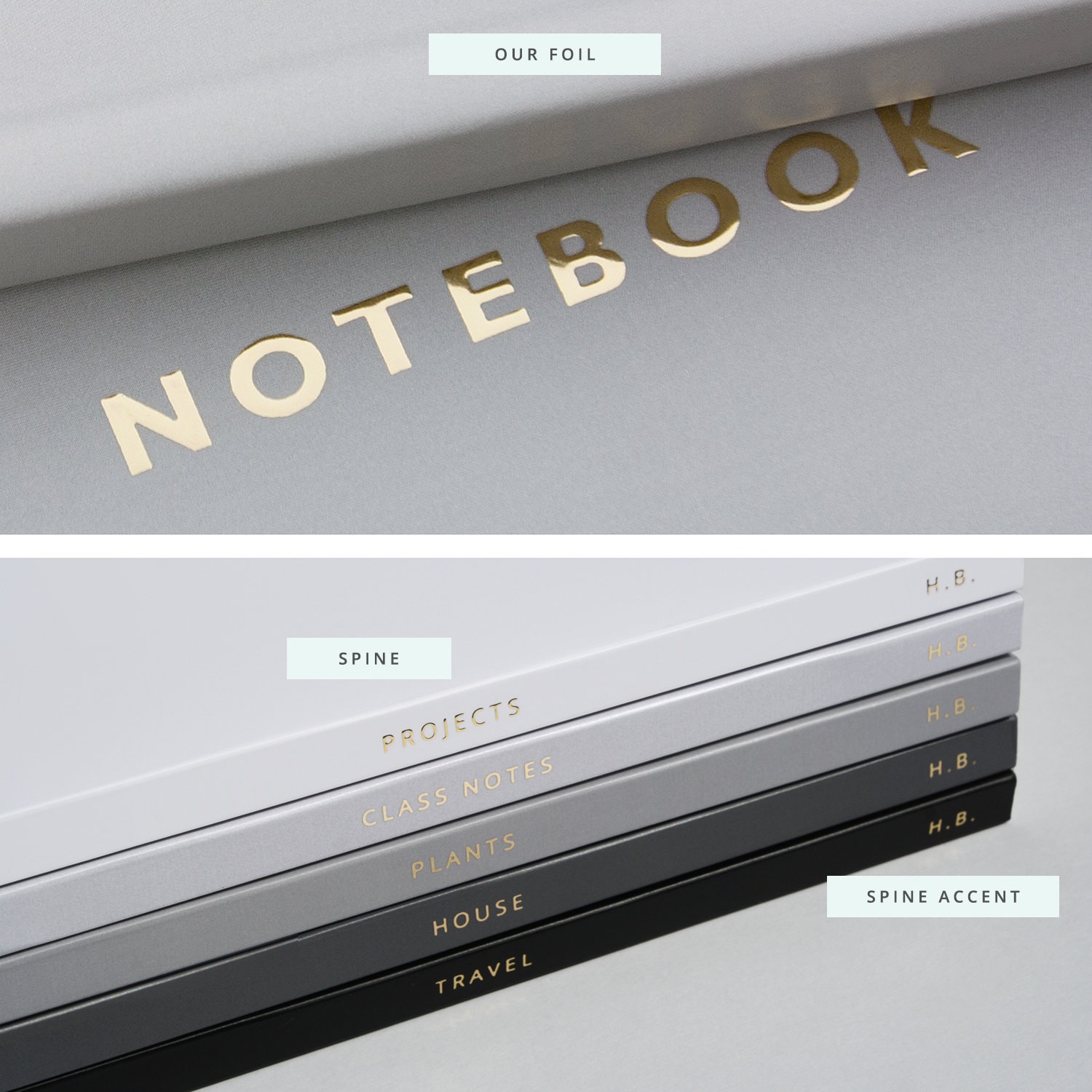 Custom Brand Notebooks, Personalized in Embossed Mirrored Gold Foil ...