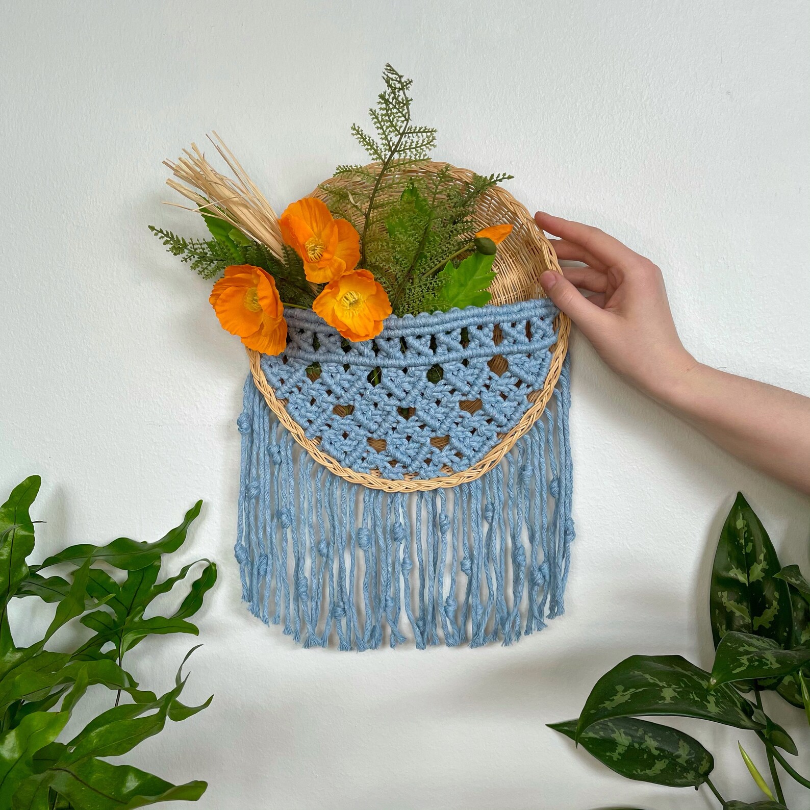 Wicker Macrame Wall Basket - Etsy