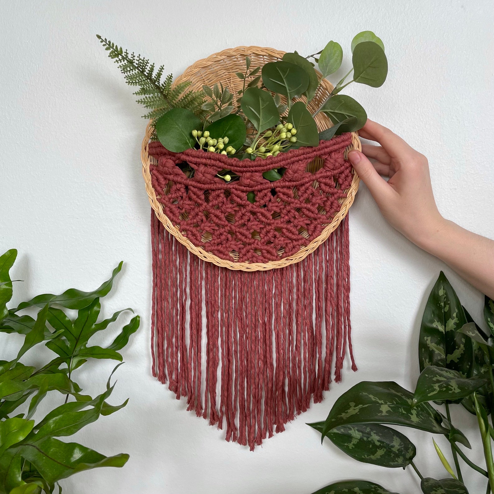 Wicker Macrame Wall Basket - Etsy