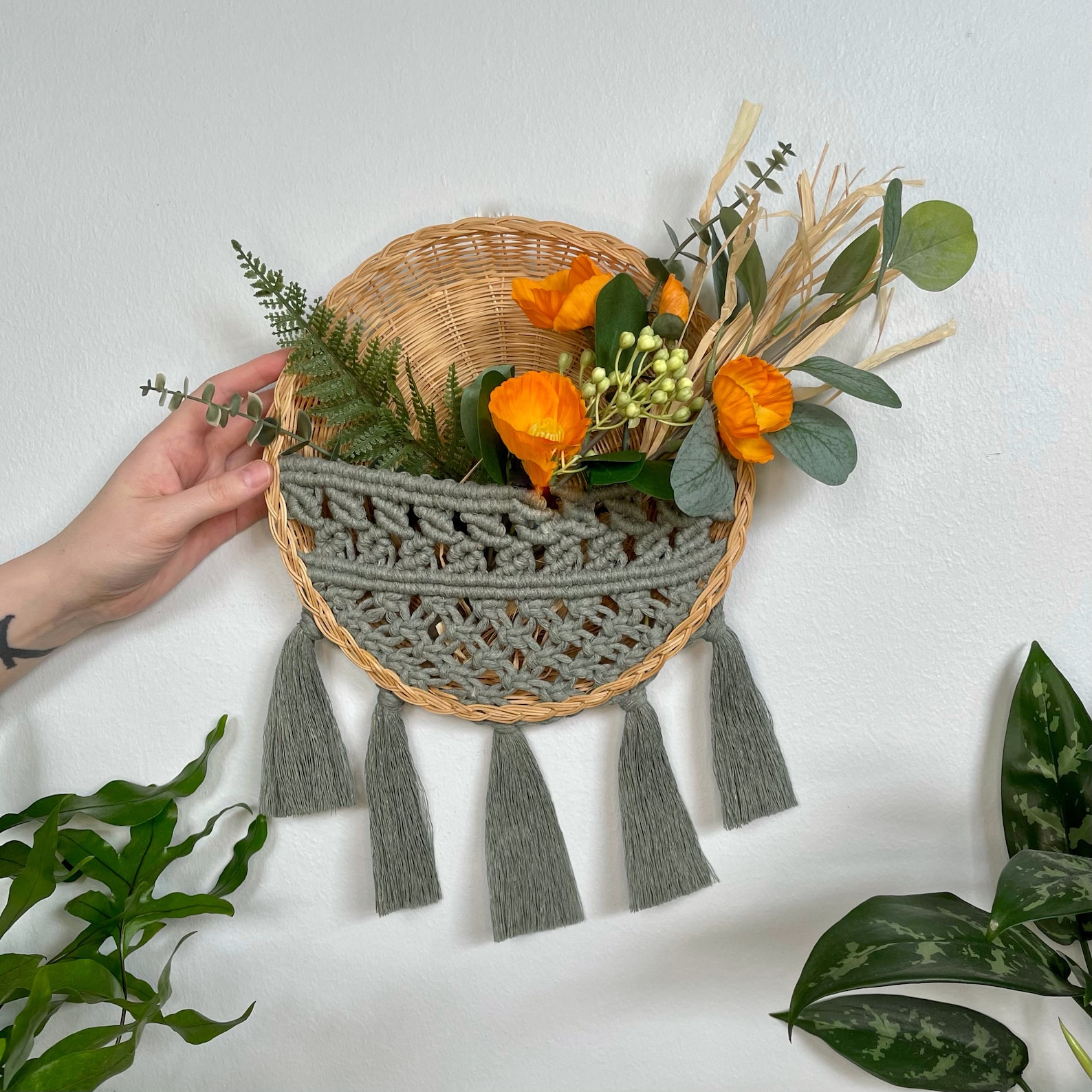 Wicker Macrame Wall Basket - Etsy