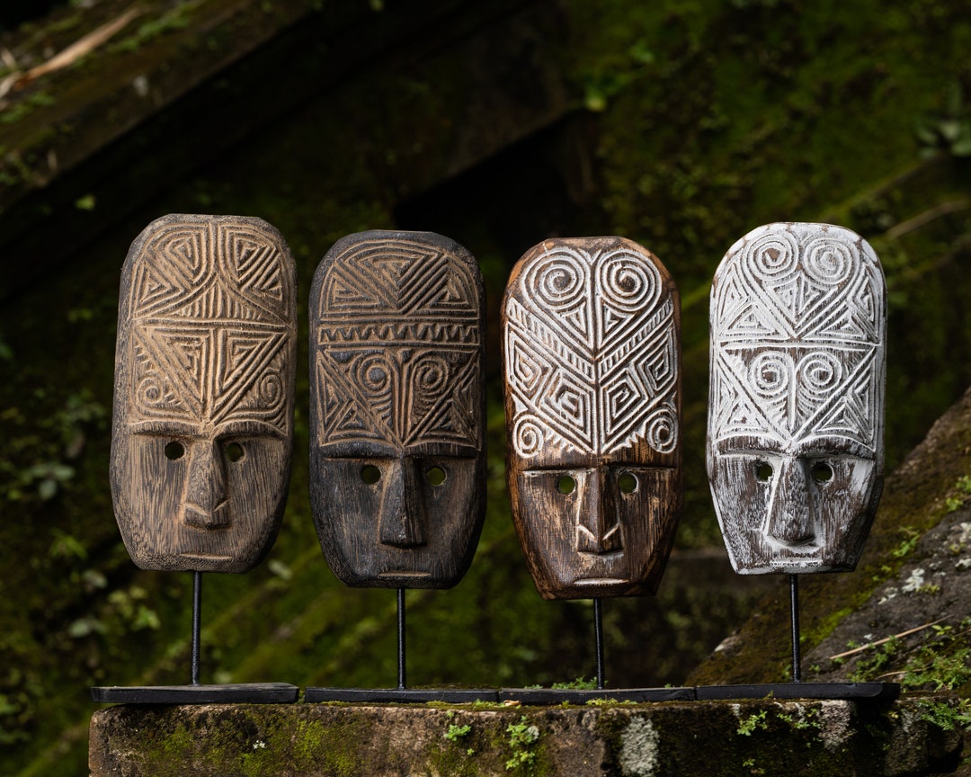 Tribal Mask Wooden Face Mask Totem Pole Carving Carved Wooden Mask Bali ...