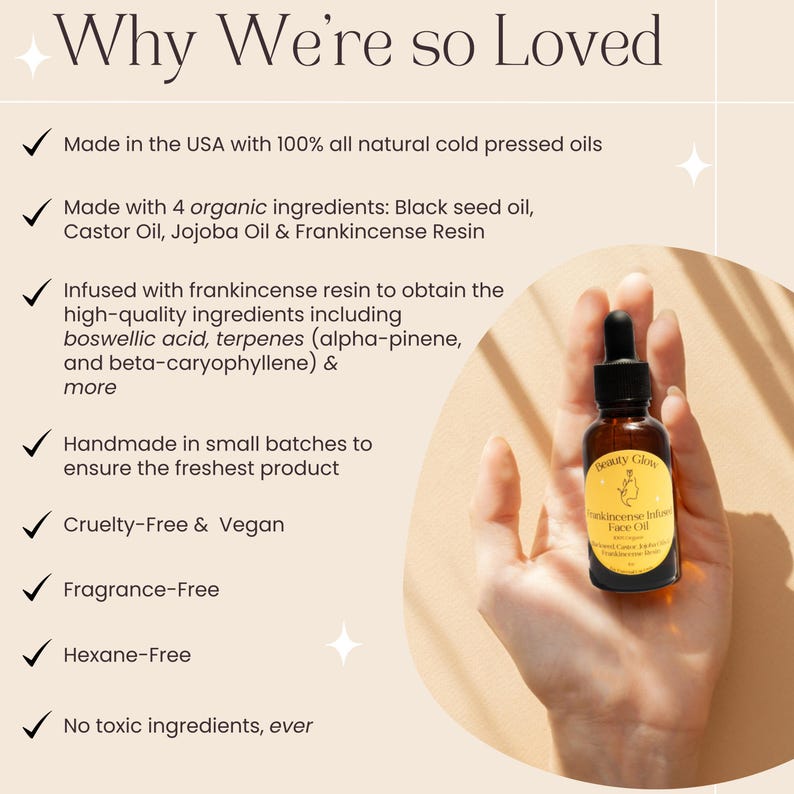 Frankincense Resin Infused Organic Black Seed, Castor & Jojoba Oils for Face Anti-aging Facial ...