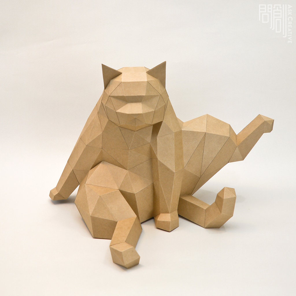 Leg Lift Cat Paper Model Papercraft DIY Low Poly Fat - Etsy
