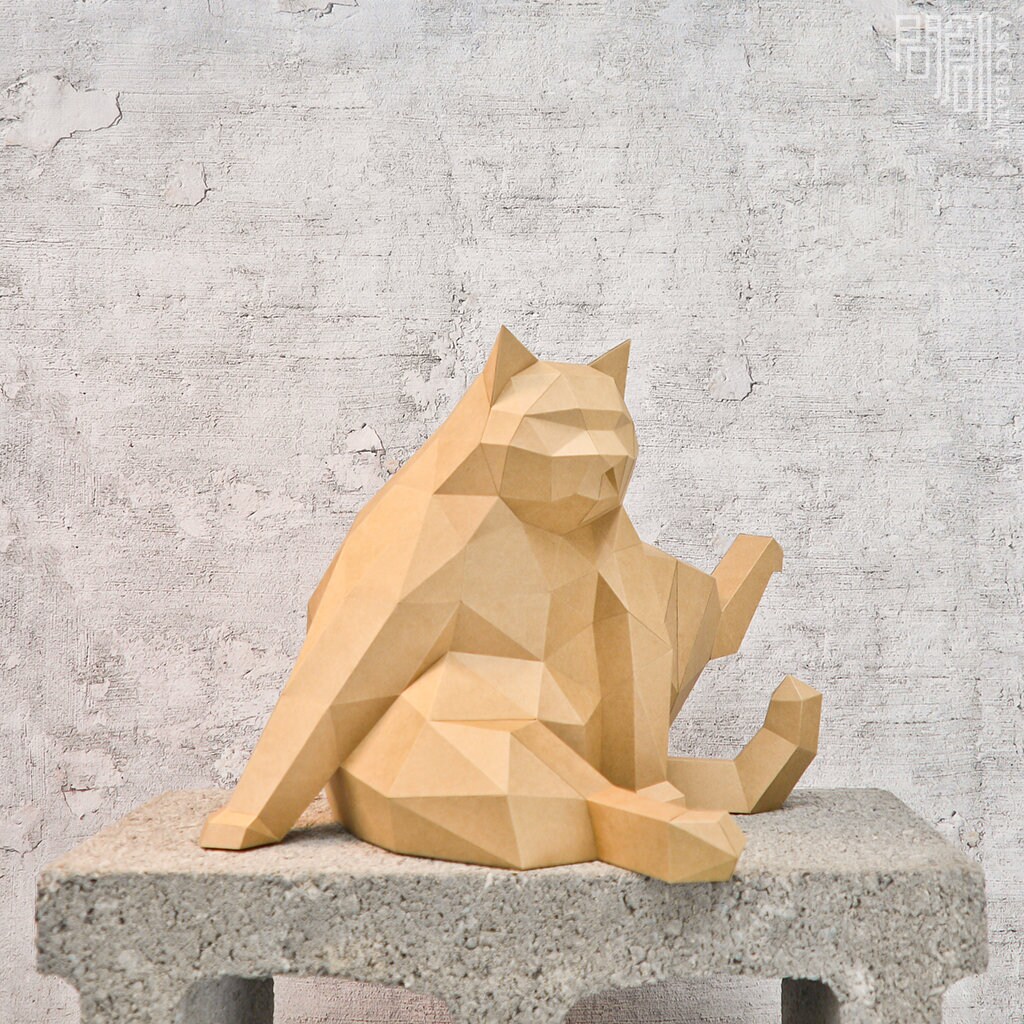 Leg Lift Cat Paper Model Papercraft DIY Low Poly Fat - Etsy