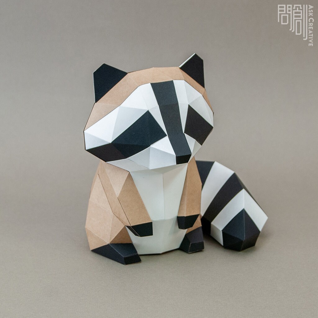 Raccoon Paper Model papercraft DIY Low Poly PDF | Etsy Canada