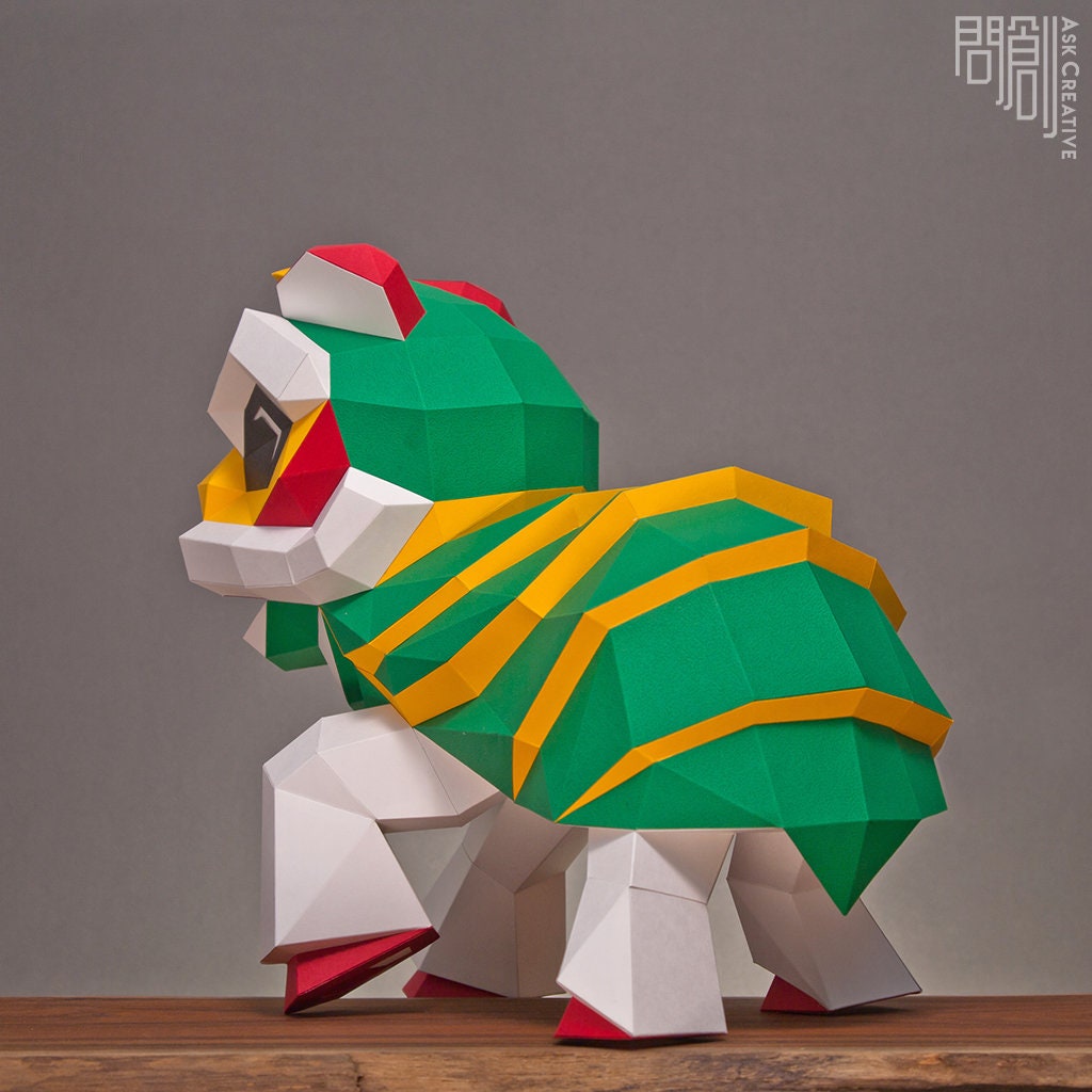 Green Dance Lionpapercraft DIY Low Poly PDF Papercraft | Etsy